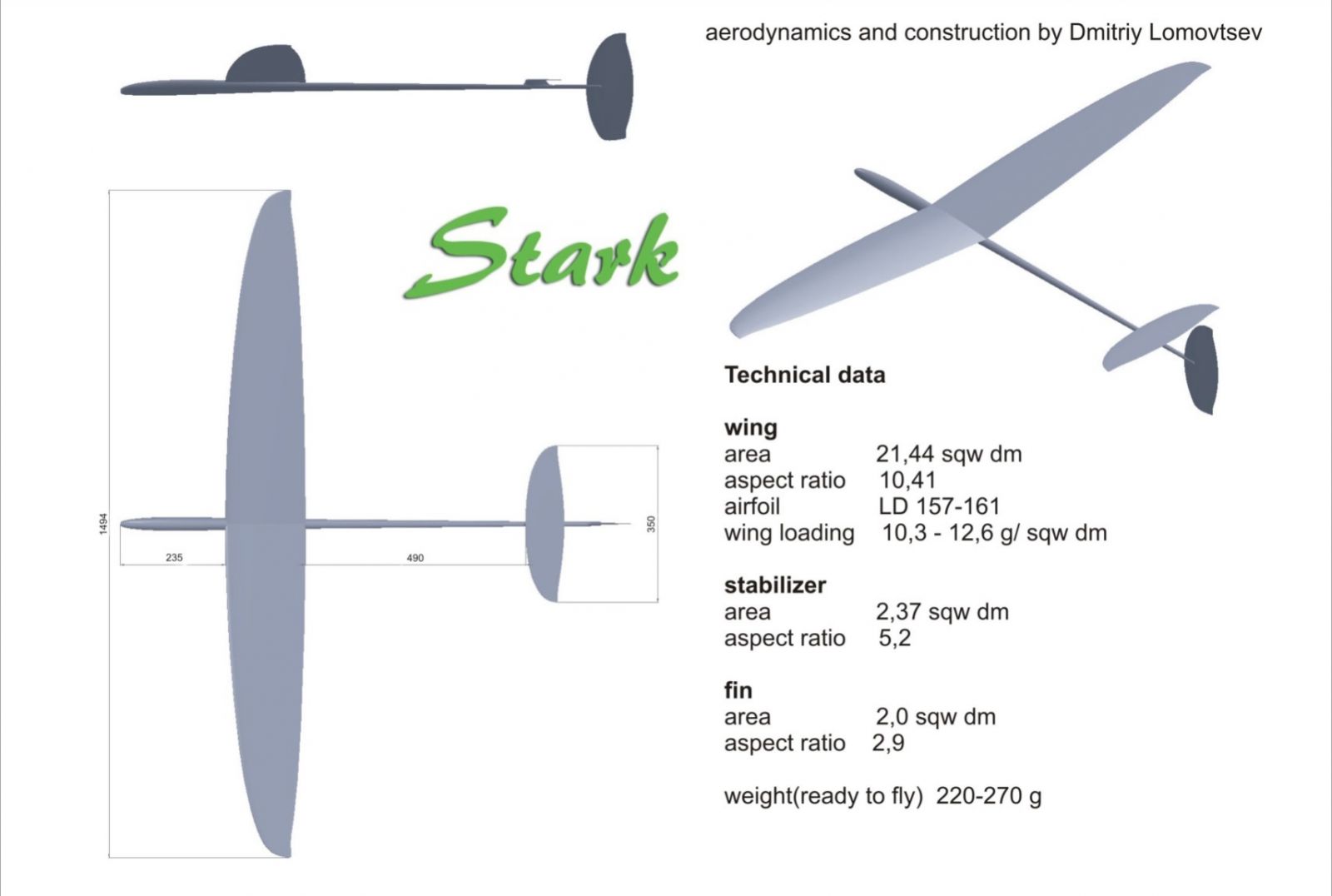STARK F3K DLG 1.5m full carbon Orange - RC Hobby shop